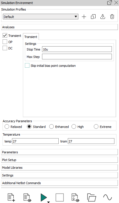 Defining simulation profiles | InfineonSpice Documentation